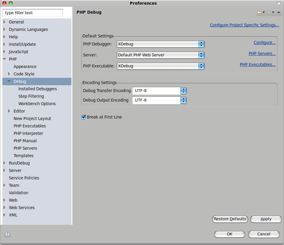 Ubuntu a konfigurace XDebug pro Eclipse PDT 2.0